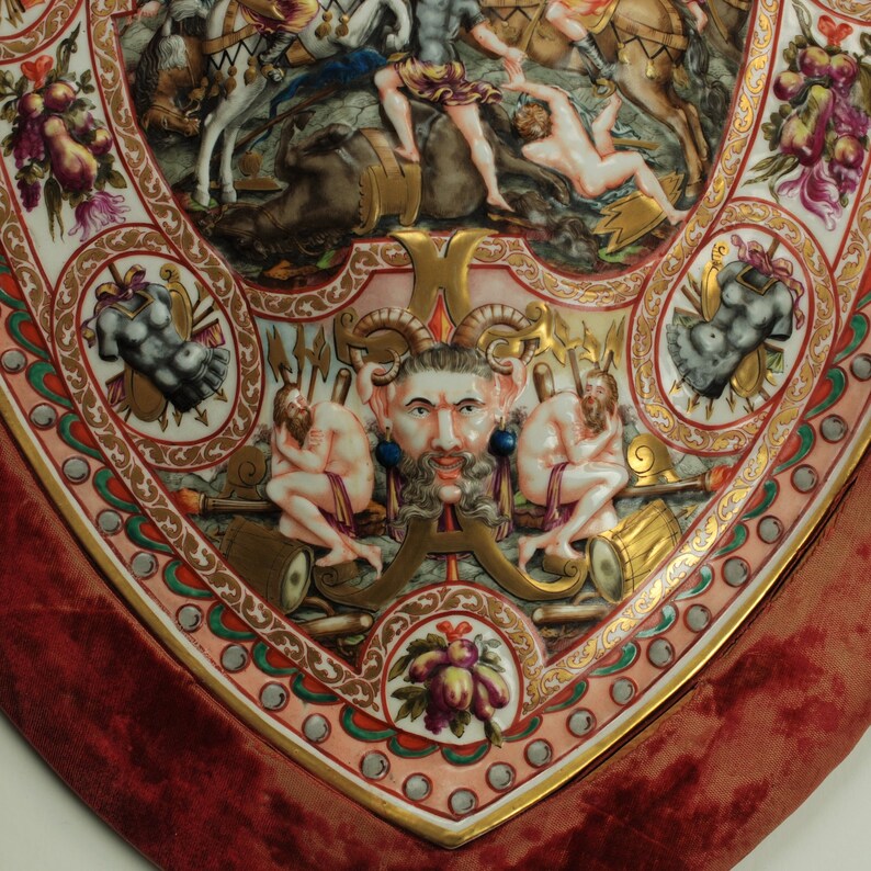 Large Antique Capodimonte Hand Painted Porcelain Shield With - Etsy