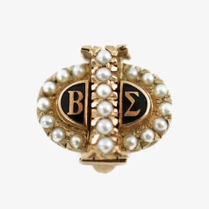 Vintage Beta Sigma Phi ΒΣΦ Enameled 10k Yellow Gold and Seed Pearl ...