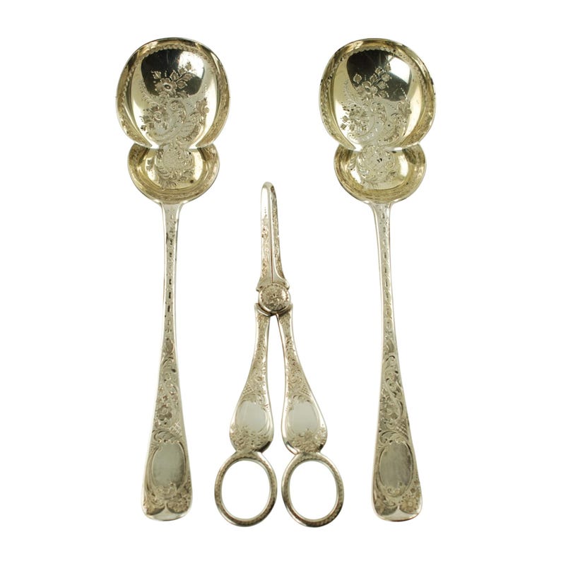 Antique English Sterling Silver Cased 3 Piece Fruit Serving Set by ...