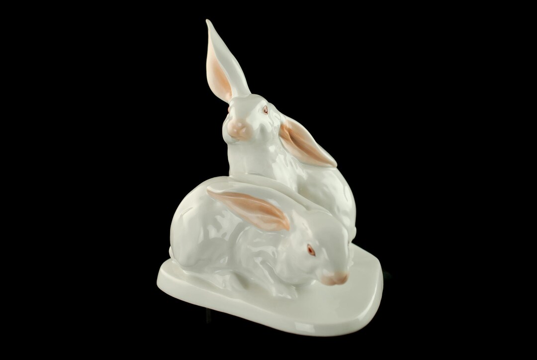 Vintage Herend White Rabbit Figural Group on Plinth Designed - Etsy