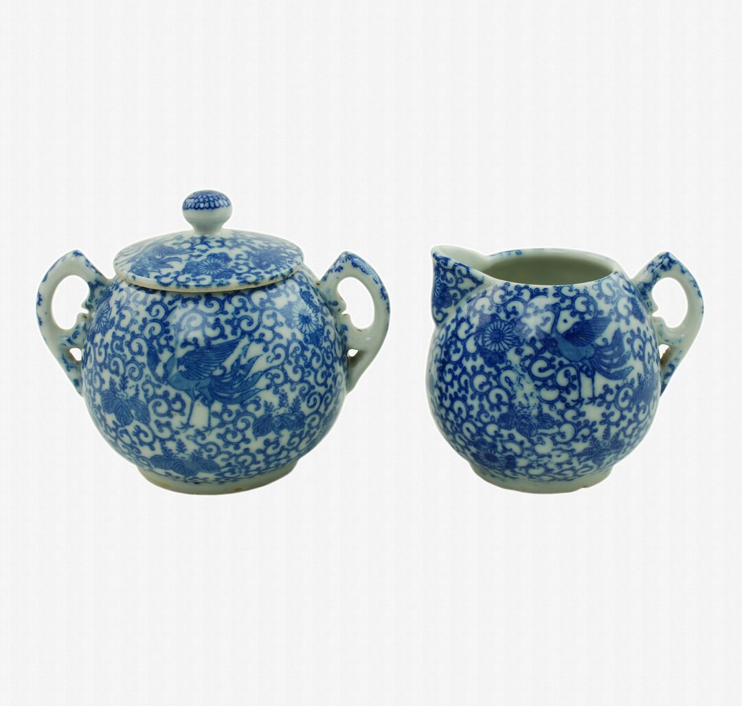 Antique Blue Phoenix Ware Cream and Sugar Set With Notched Handles - Etsy