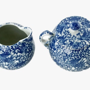 Antique Blue Phoenix Ware Cream and Sugar Set With Notched Handles - Etsy