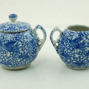 Antique Blue Phoenix Ware Cream and Sugar Set With Notched Handles - Etsy