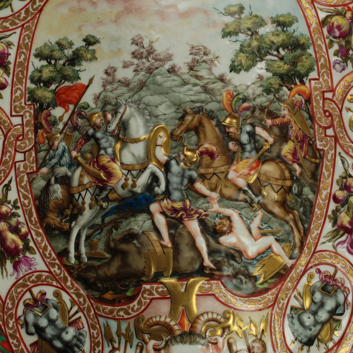 Large Antique Capodimonte Hand Painted Porcelain Shield With - Etsy