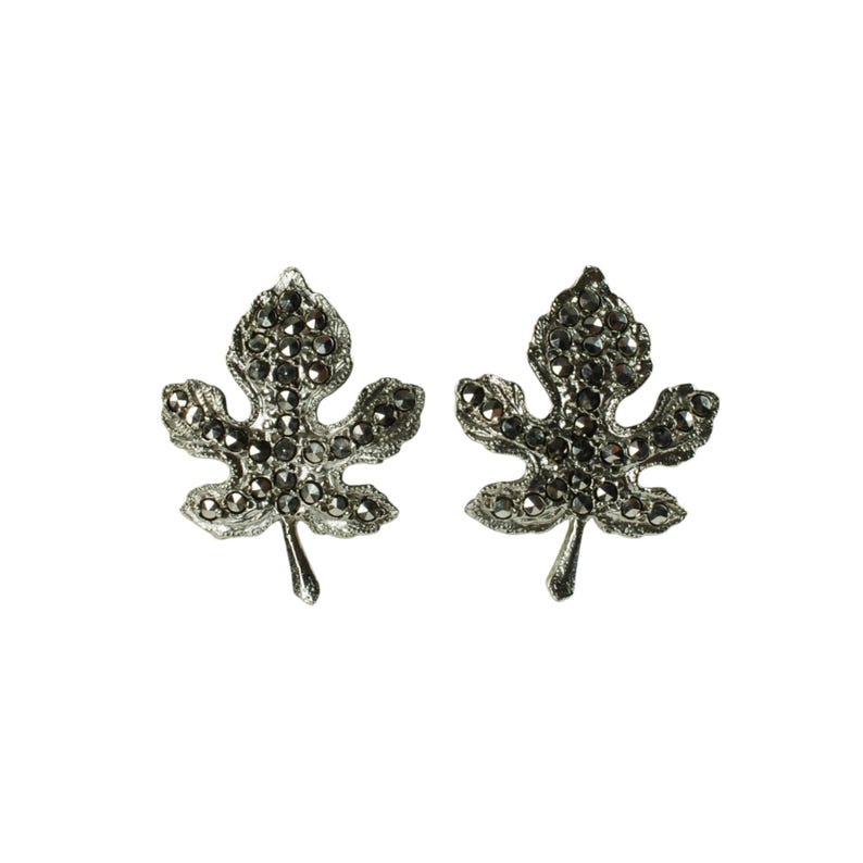 Vintage Sterling Silver and Marcasite Maple Leaf Brooch Pin and Earring ...