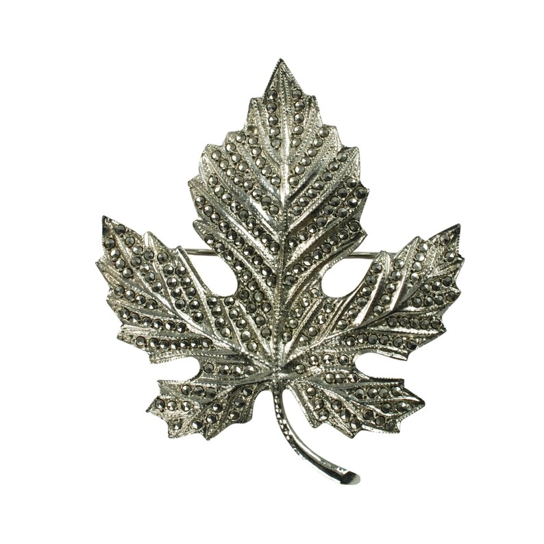 Vintage Sterling Silver and Marcasite Maple Leaf Brooch Pin and Earring ...