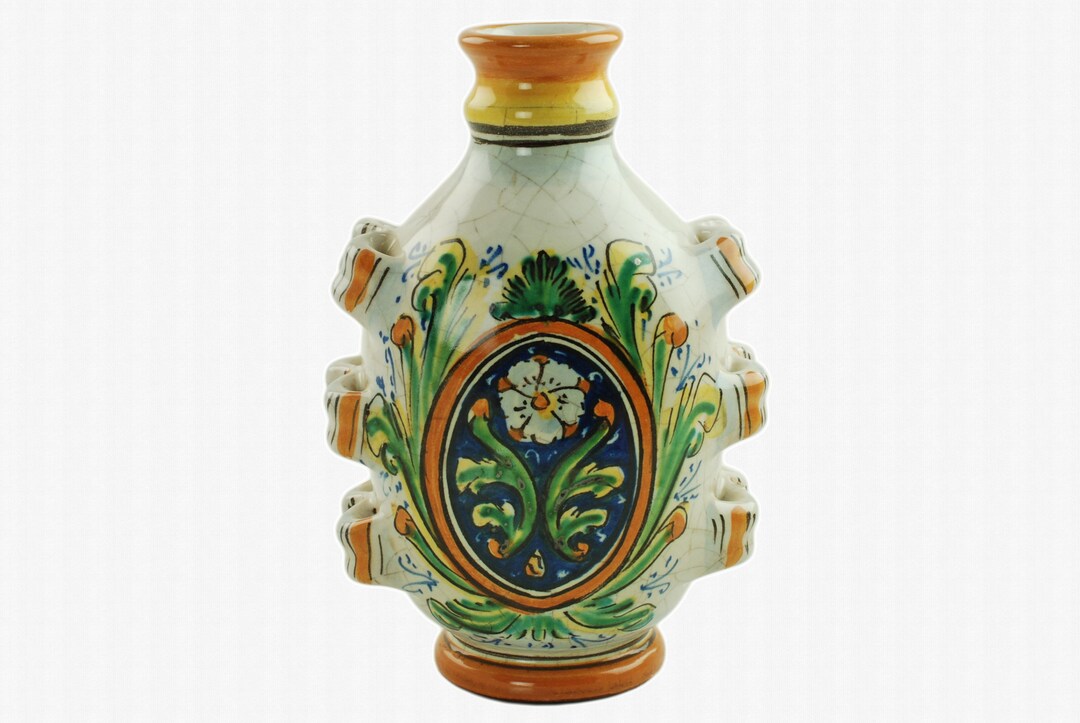 Vintage Italian Hand Painted Pilgrim Flask Majolica Bottle by Riccardo ...