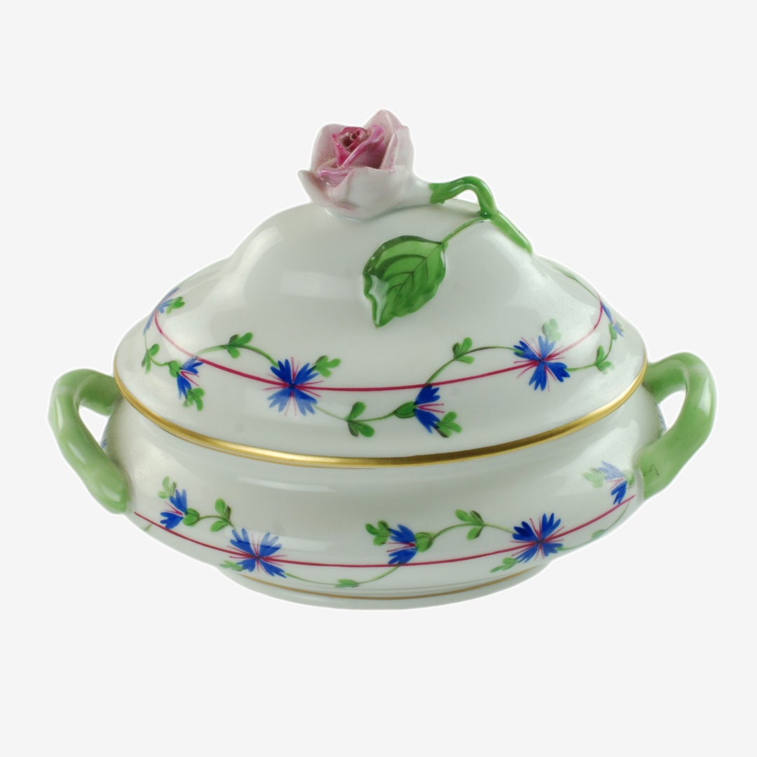 Vintage Herend Porcelain Blue Garland Pattern Miniature Double Handled ...