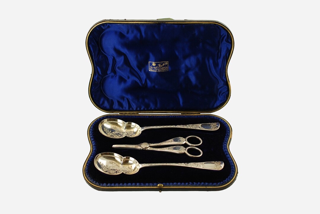 Antique English Sterling Silver Cased 3 Piece Fruit Serving Set by ...