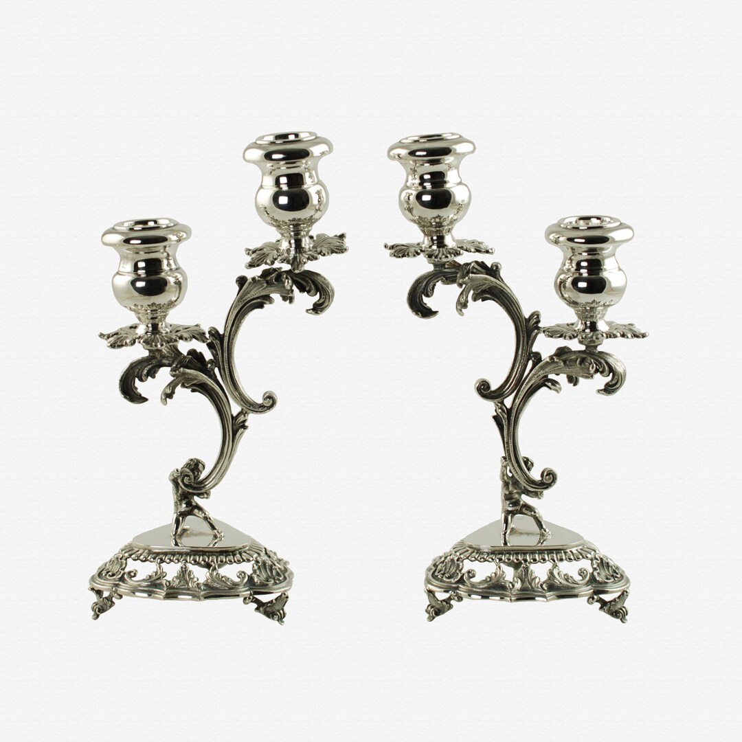 Vintage Italian Sterling Silver Rococo Candle Holders Dimensional Putti ...