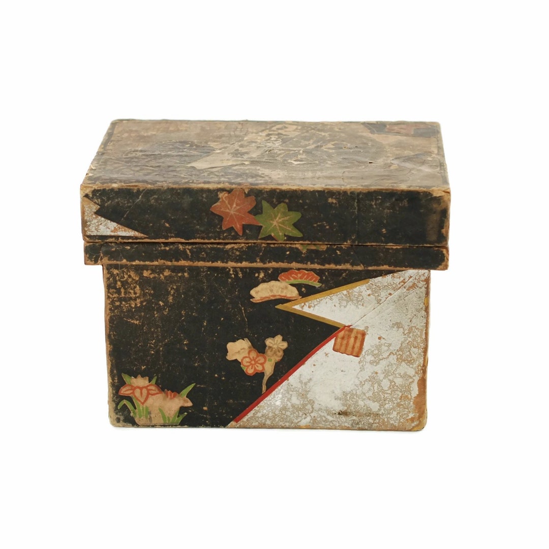 Antique Japanese Taisho Period Papered Wood Foil Lined Tea Box Tea ...