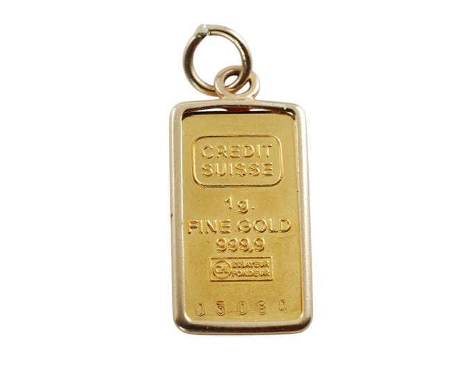 Vintage Credit Suisse 1 Gram Fine 999,9 Gold Bullion Bar Pendant Charm ...
