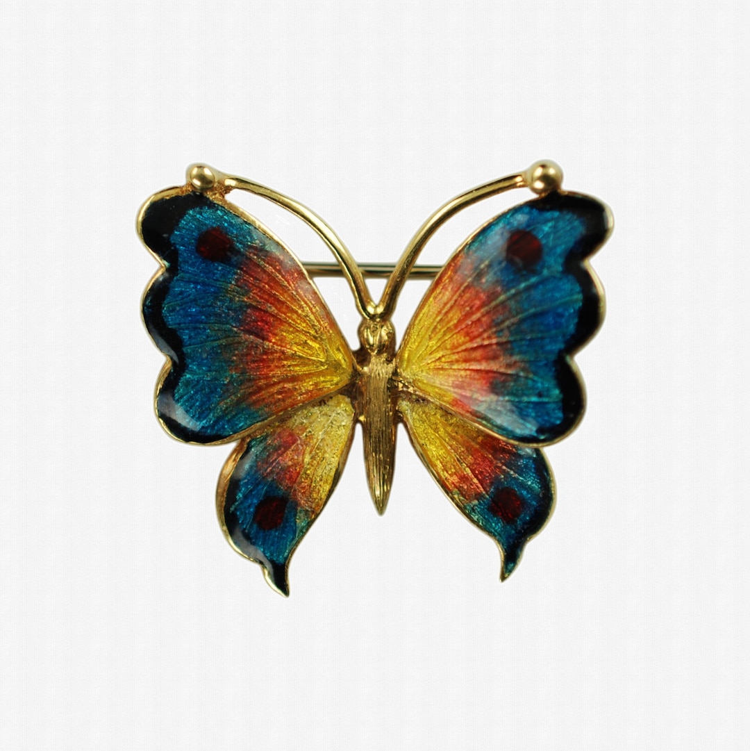Vintage 18K Yellow Gold and Enamel Swallowtail Butterfly Brooch Pin - Etsy