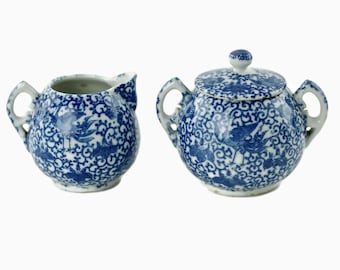 Antique Blue Phoenix Ware Cream and Sugar Set With Notched - Etsy