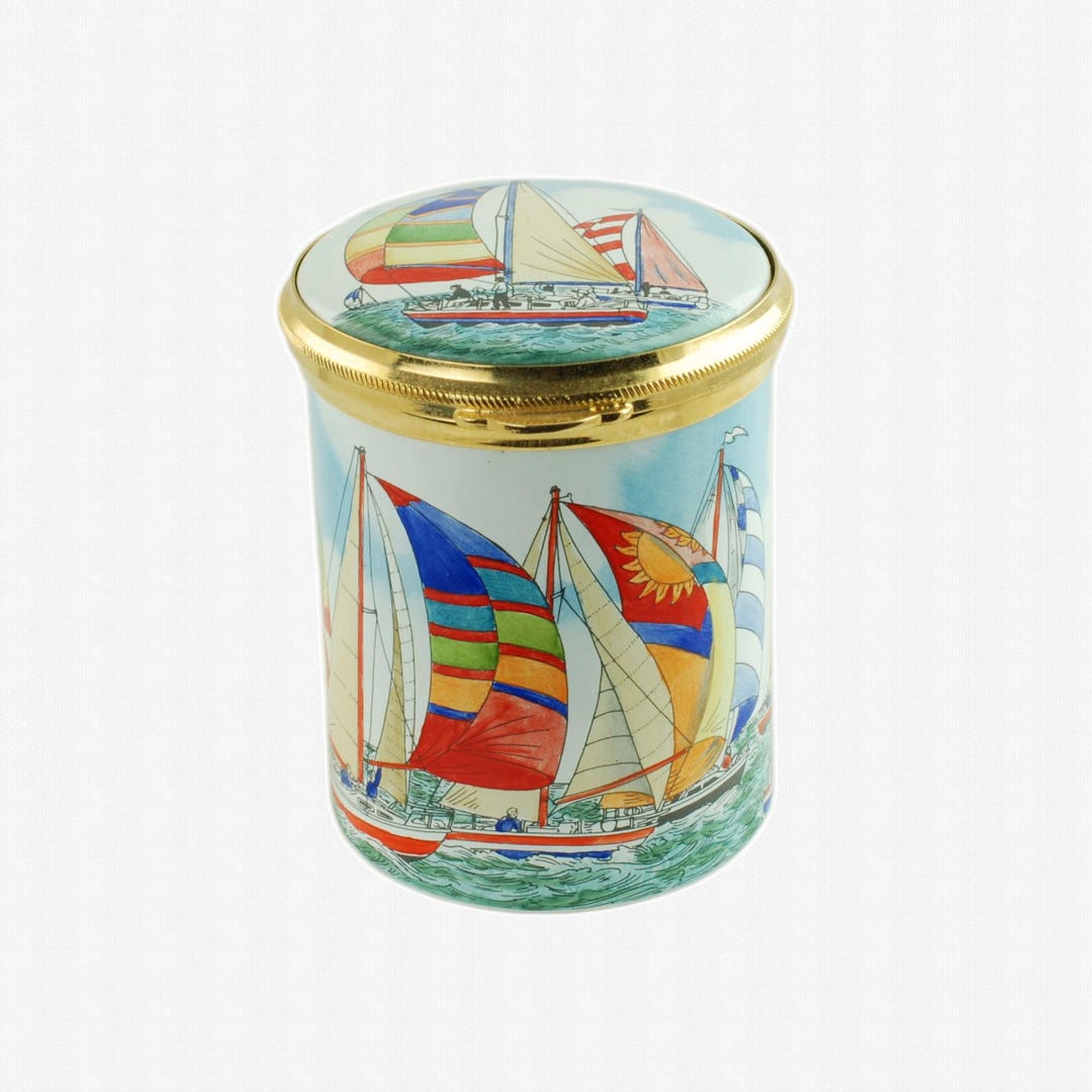 Vintage Staffordshire Enamels Hand Painted Cylindrical Trinket Box With ...