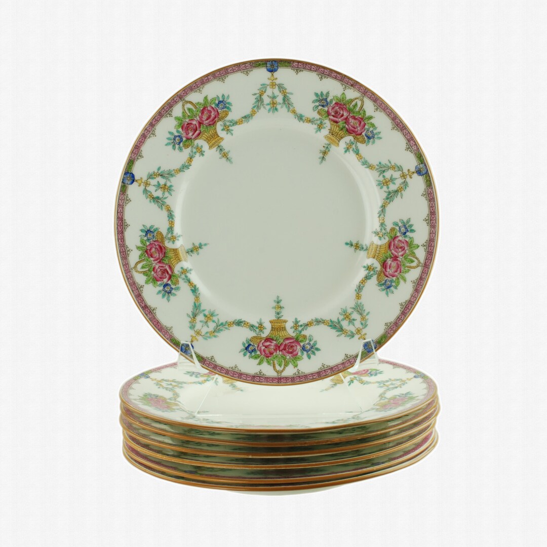 Antique Mintons Hand Enameled Bone China Plates, Flower Baskets and ...