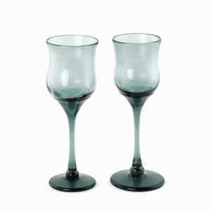 Vintage Craig Zweifel Signed Art Glass Smoke Blue Gray Goblets | Etsy