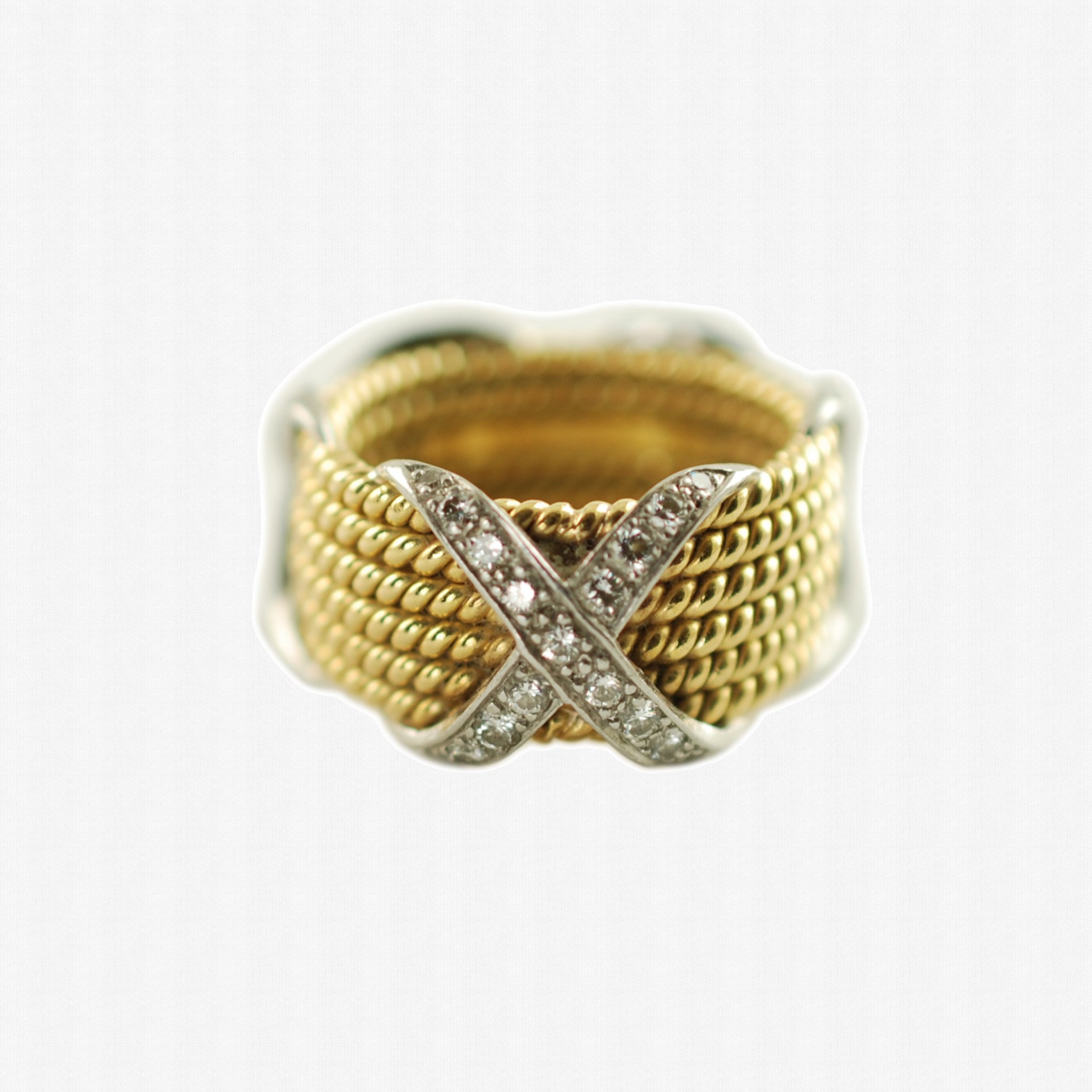 Vintage Jean Schlumberger for Tiffany Co 6 Row 18K Gold and Platinum Diamond X Motif Ring Size 5.5 Suede Presentation Box and Outer Box Etsy