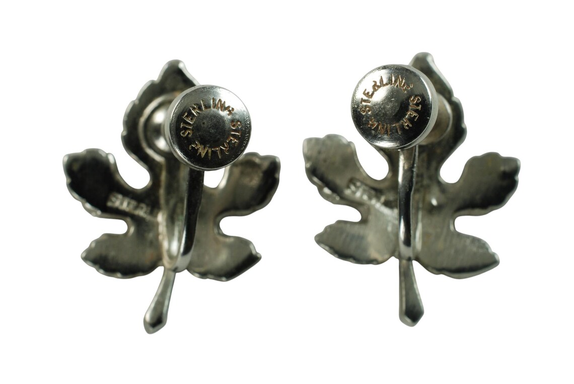 Vintage Sterling Silver and Marcasite Maple Leaf Brooch Pin and Earring ...
