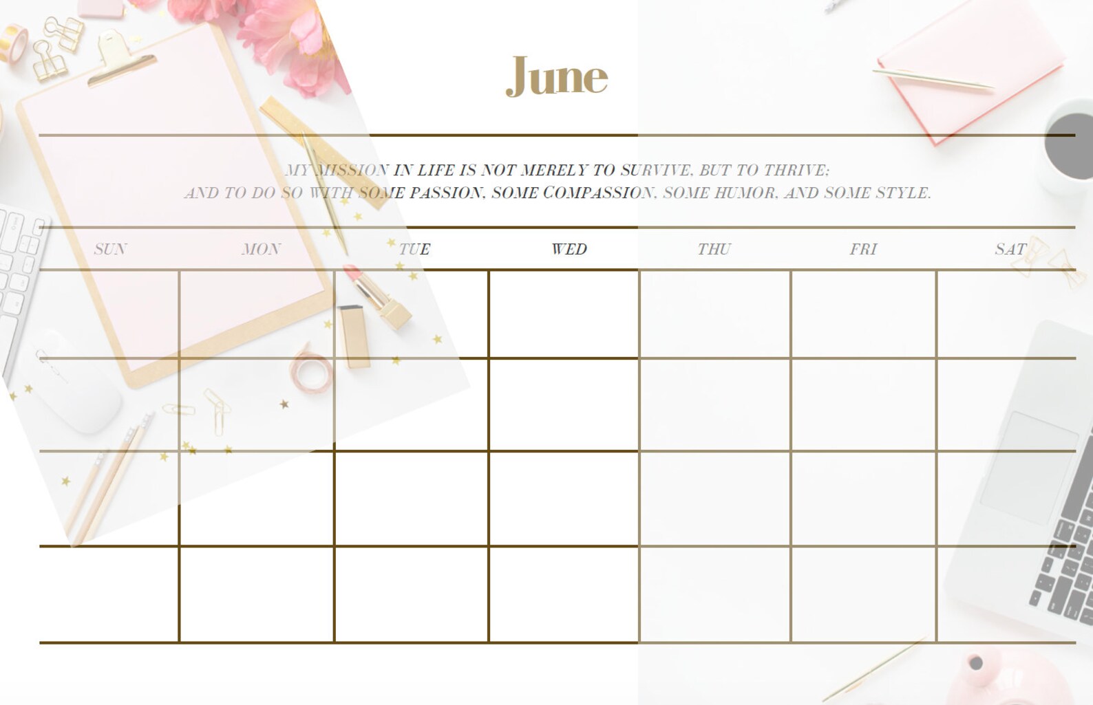 Pink Minimalist Undated Monthly Calendar Downloadable | Etsy