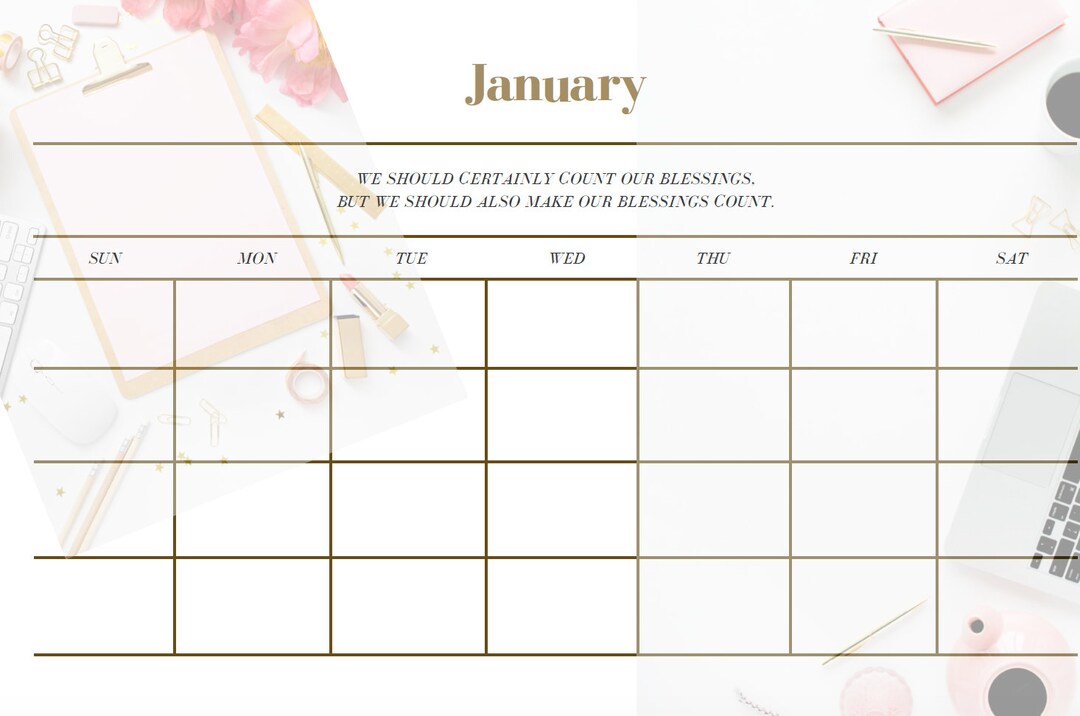 Pink Minimalist Undated Monthly Calendar Downloadable - Etsy