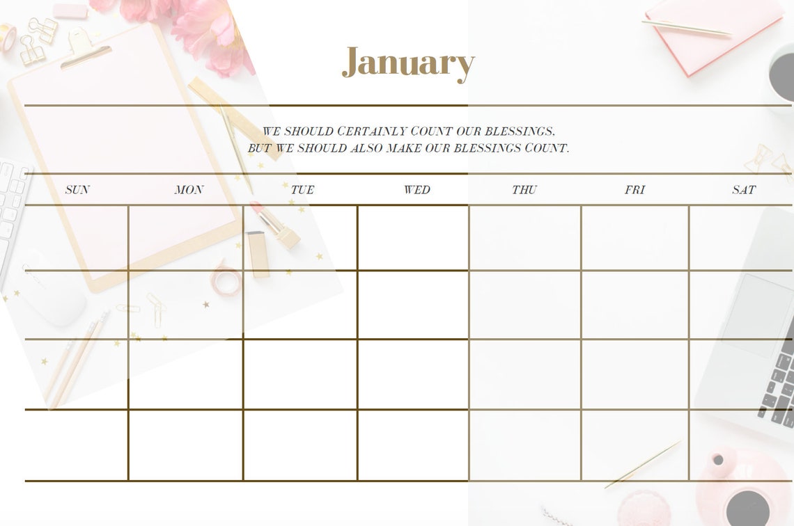 Pink Minimalist Undated Monthly Calendar Downloadable | Etsy