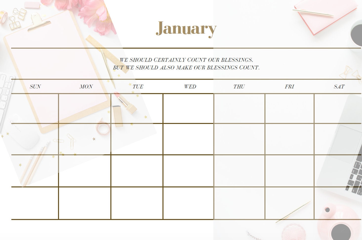 Pink Minimalist Undated Monthly Calendar Downloadable | Etsy