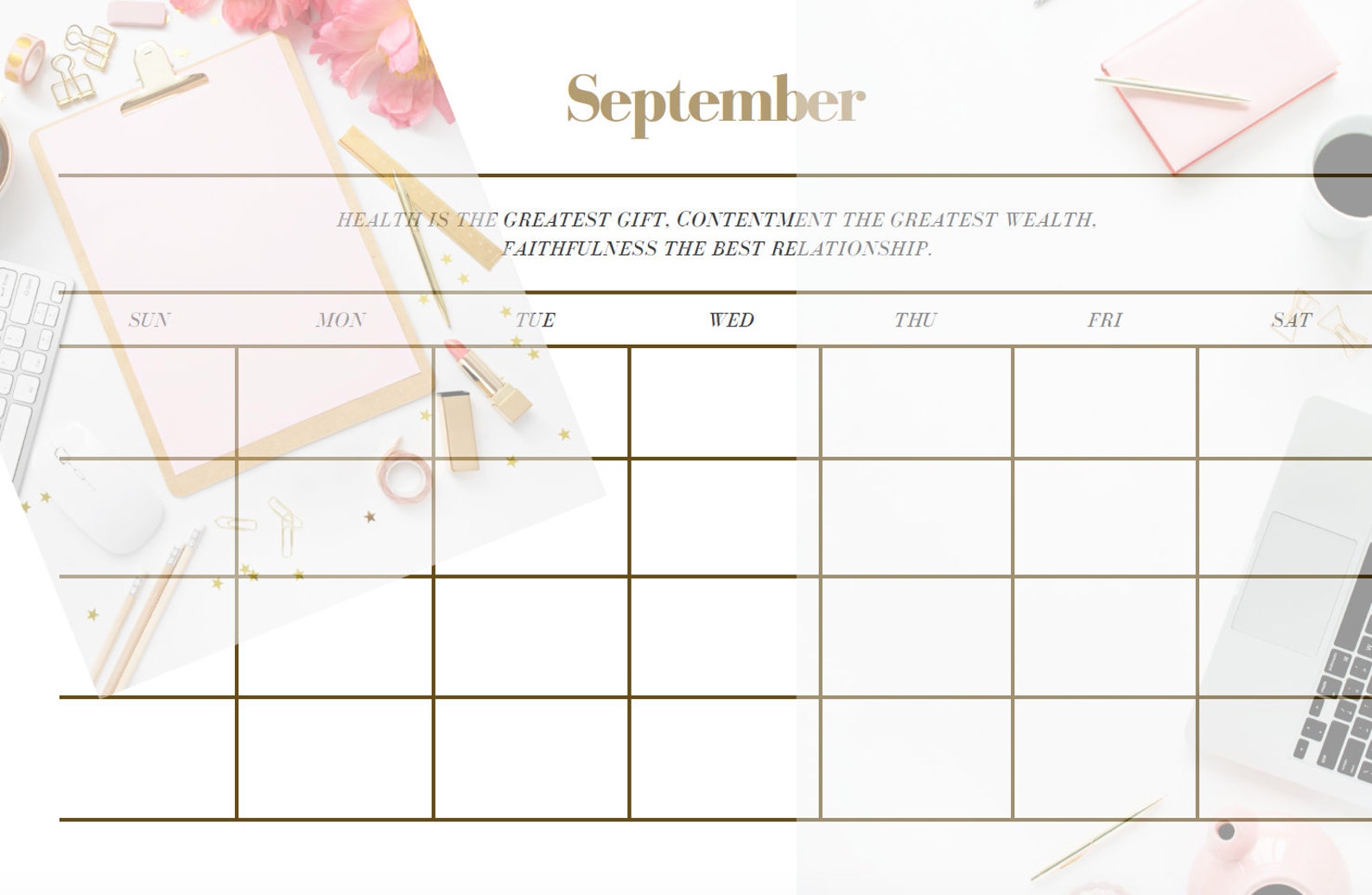 Pink Minimalist Undated Monthly Calendar Downloadable | Etsy