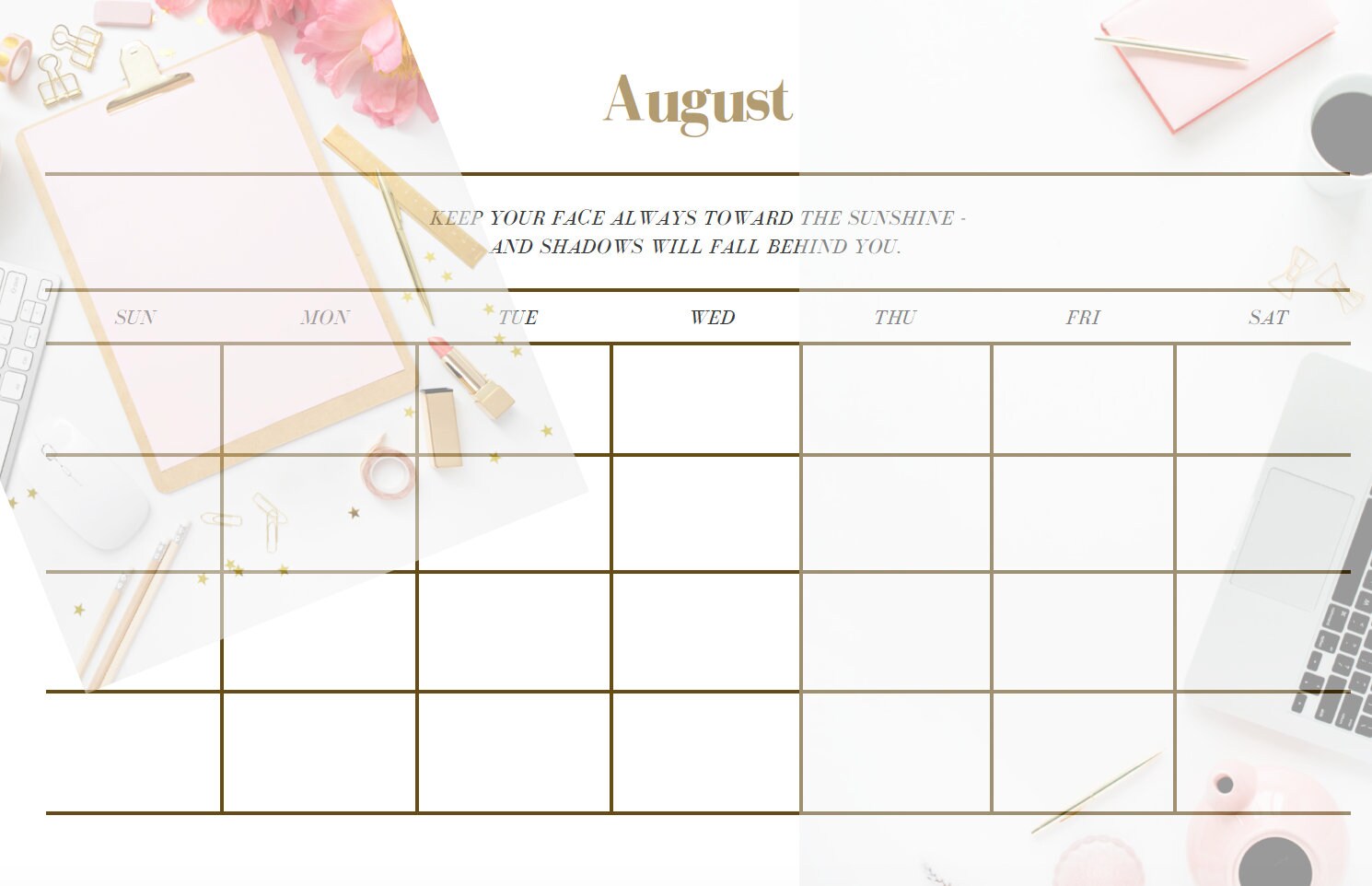 Pink Minimalist Undated Monthly Calendar Downloadable | Etsy