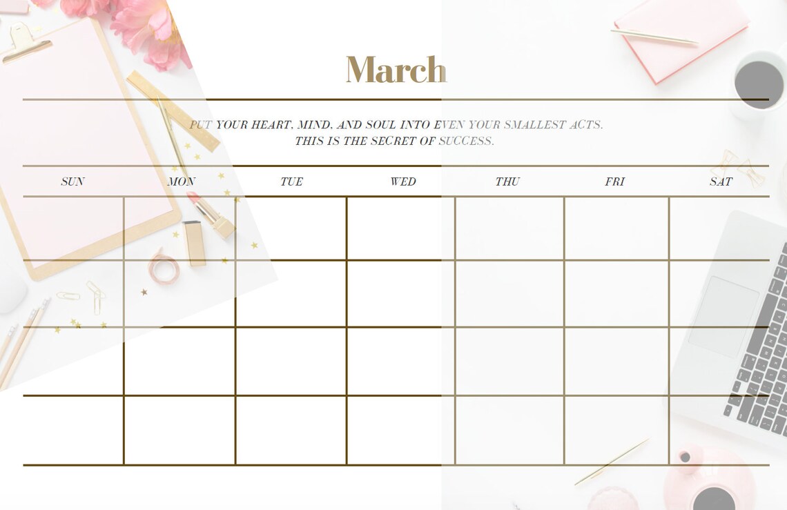 Pink Minimalist Undated Monthly Calendar Downloadable | Etsy