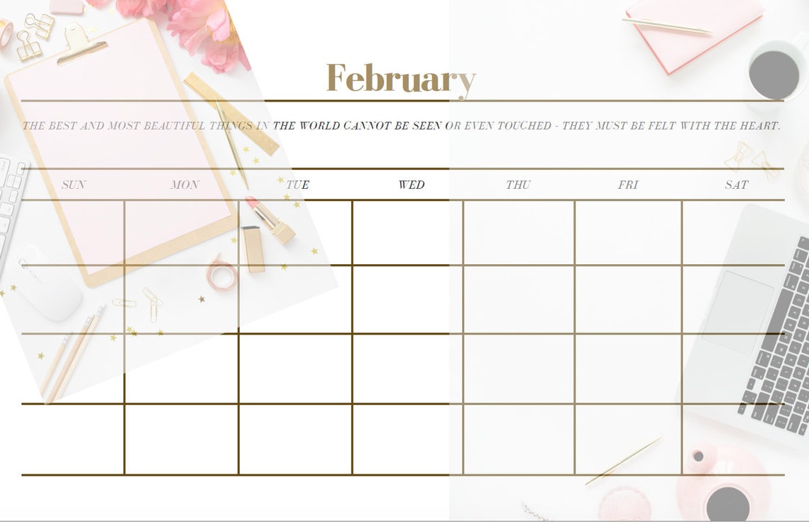 Pink Minimalist Undated Monthly Calendar Downloadable | Etsy