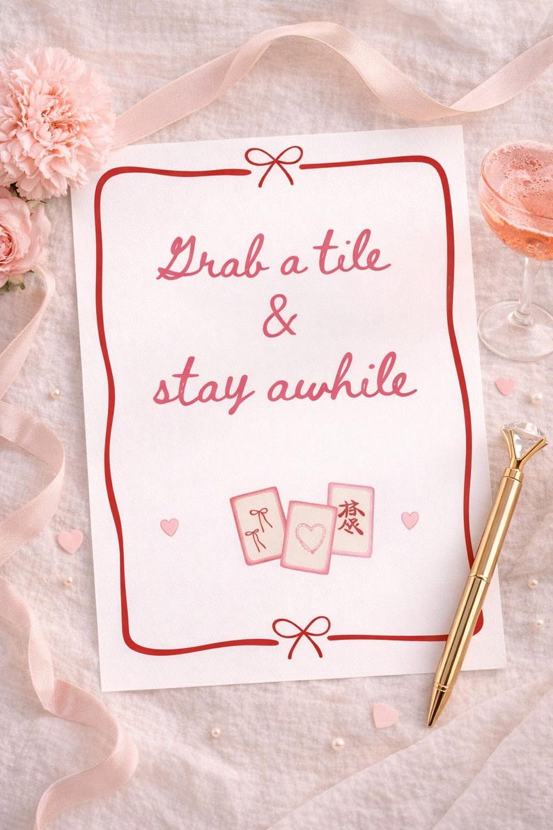Mahjong Galentine’s Welcome Sign | Printable Party Welcome Poster ...