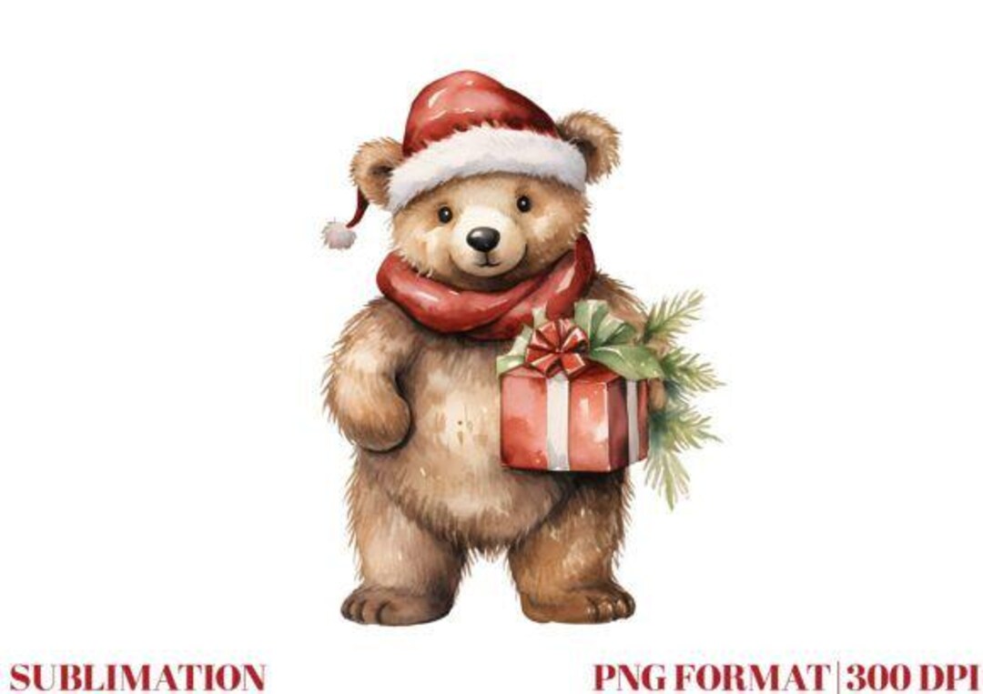 Watercolor Christmas Bear Clipart PNG – Cute Winter Bear Illustrations ...