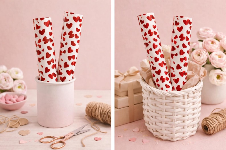 Red Heart Wrapping Paper Roll, Valentine's Day Gift Wrap, Cute Heart ...
