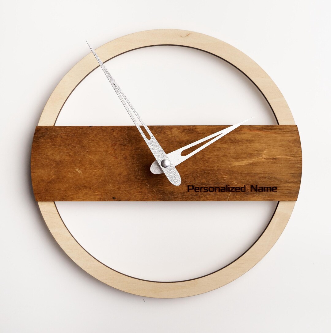 Round Wall Clocks, Engraved Wooden Clock, Clock With Name, Minimalist ...