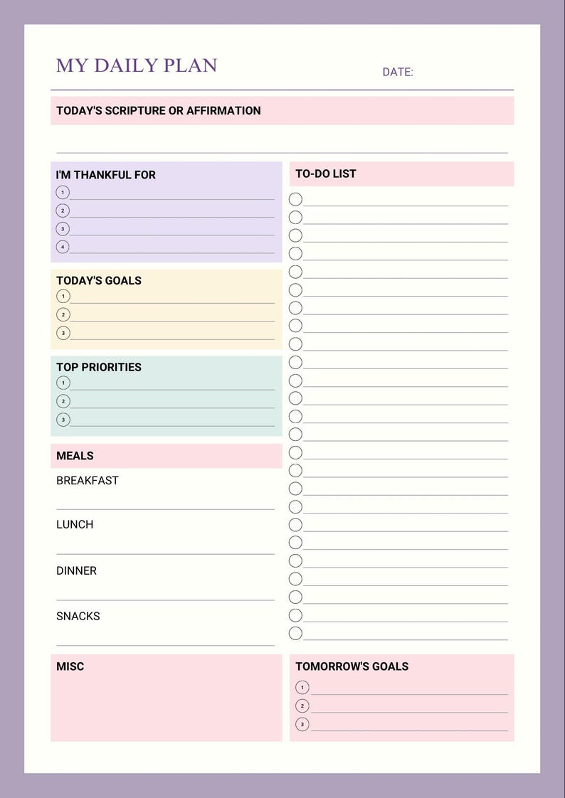 My Daily Plan, Everyday Tracker to Help Keep Organized - Etsy