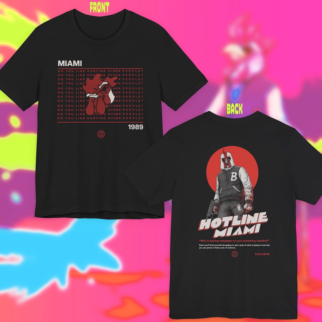 Hotline Miami Graphic Tee | Retro Miami 1989 Pixel Art - Etsy