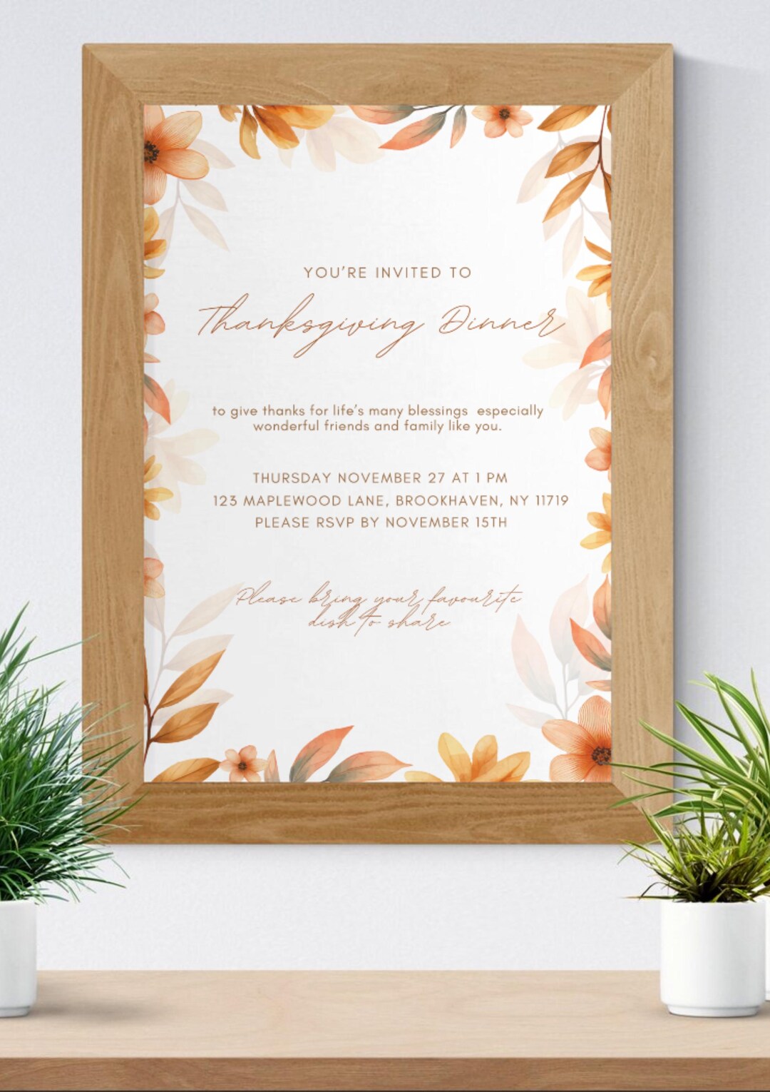 Thanksgiving Dinner Invitation, Let's Gather Invitation, Let's Give ...