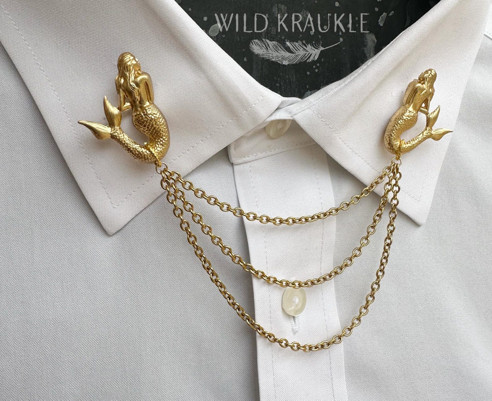 Gold Mermaid Collar Brooch With Chains | Handmade Statement Jewelry - Etsy