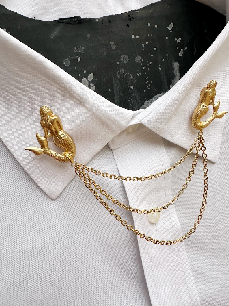 Gold Mermaid Collar Brooch With Chains | Handmade Statement Jewelry - Etsy