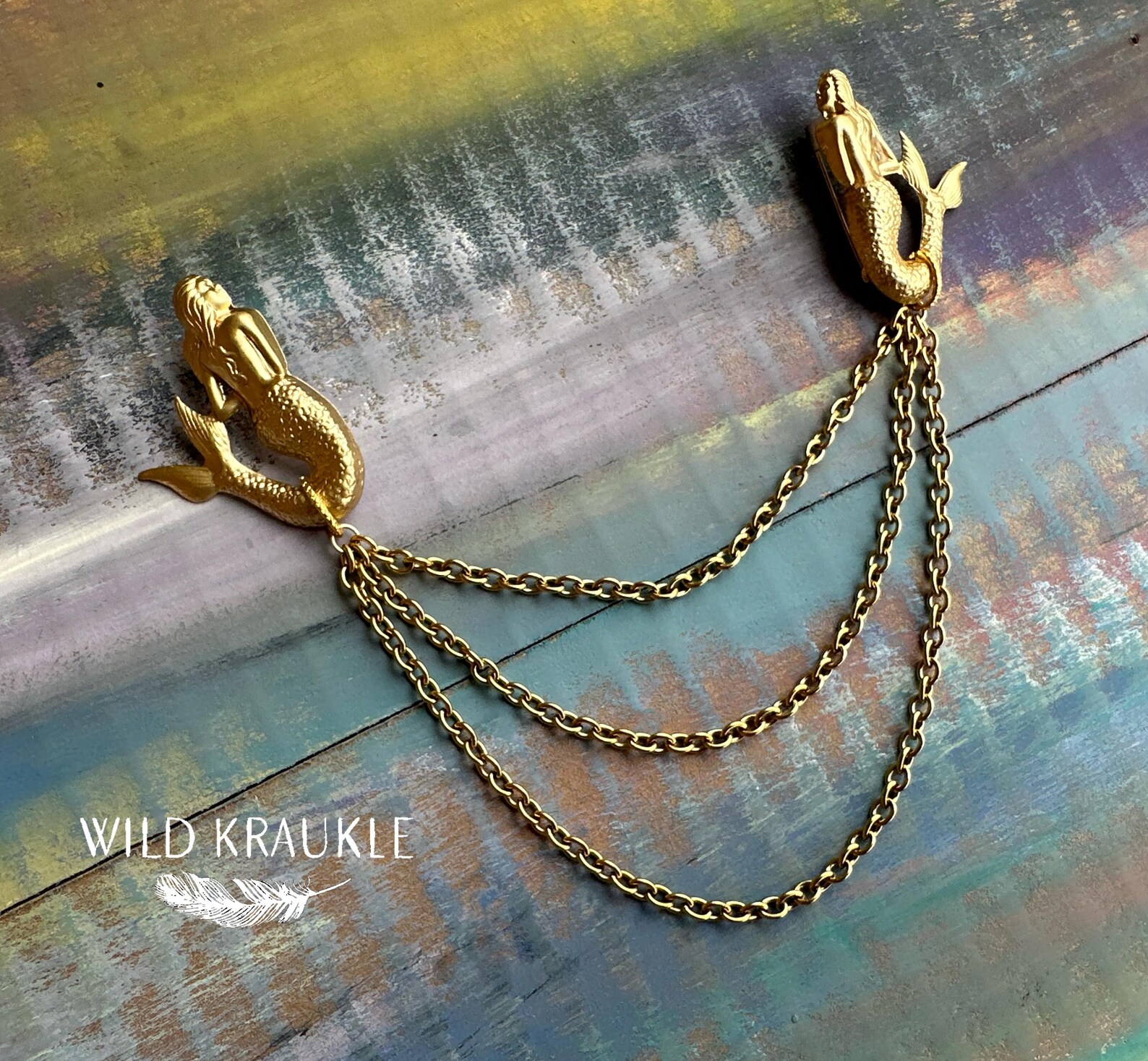 Gold Mermaid Collar Brooch With Chains | Handmade Statement Jewelry - Etsy