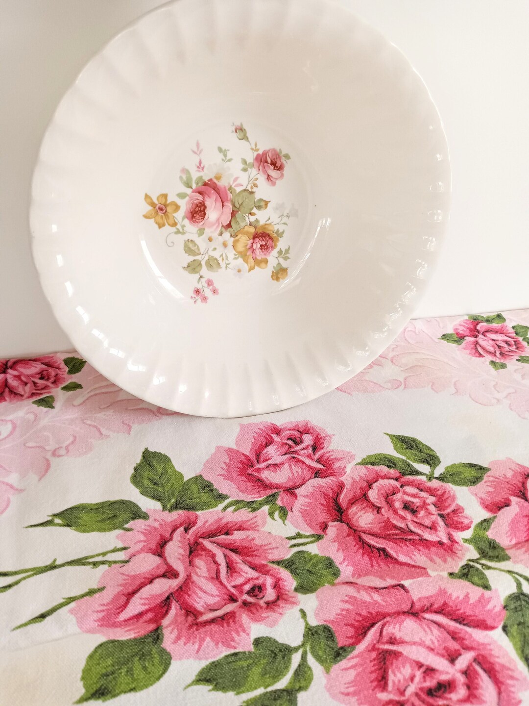 Edwin M Knowles Serving Bowl, 1940s China Co, Made in USA, Pink Rose Pattern, Shabby Chic Dish ...