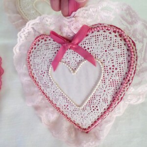 3 Vintage Lace and Satin Heart Sachets, Paper Doily Hearts, Victorian ...