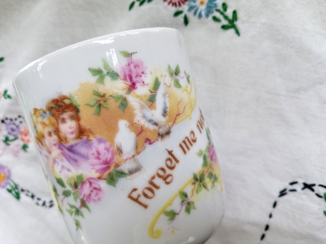 Antique Forget Me Not Tea Cup, Victorian Girls and Doves, Pink Roses ...