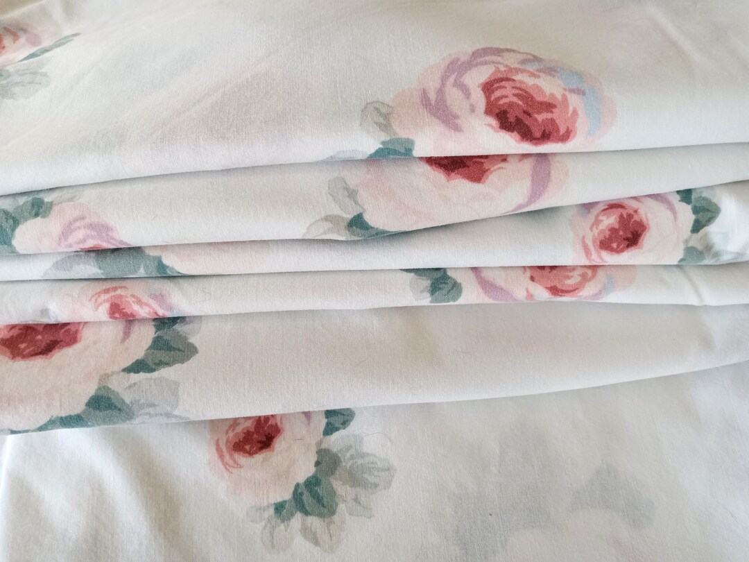 Springmaid Soft Pink Roses QUEEN Flat Sheet, Full Flat, Vintage Sheet ...