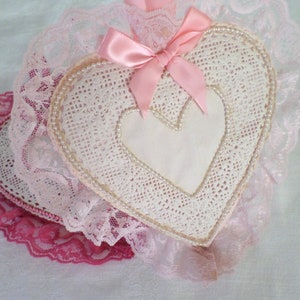 3 Vintage Lace and Satin Heart Sachets, Paper Doily Hearts, Victorian ...