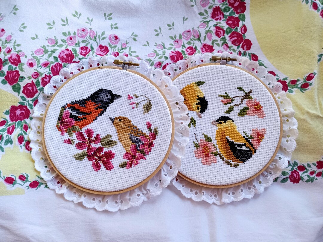 Hand Stitched Bird Hoop Art Decor, Gold Finch, Baltimore Oriole, Wall ...