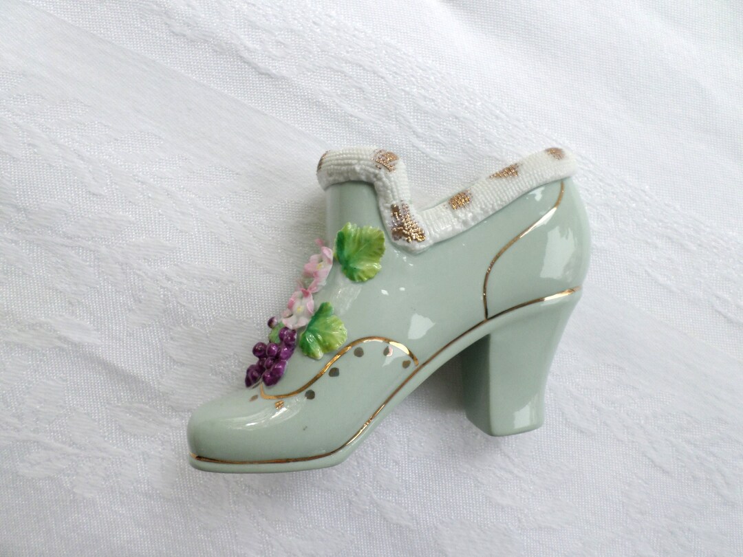1950s Porcelain Ladies Shoe Trinket Box, Japan, Ceramic Flowers, Mini ...