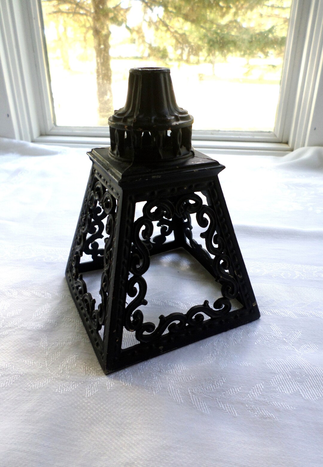 Vintage Gothic Black Metal Light Cover, Victorian, Outdoor Lamp Shade ...