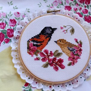 Hand Stitched Bird Hoop Art Decor, Gold Finch, Baltimore Oriole, Wall ...